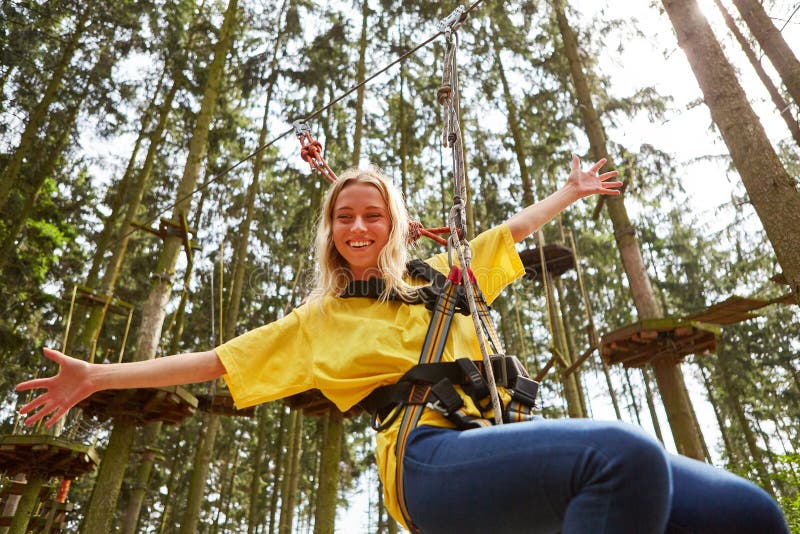 Young Woman in High Wire Garden is Having Fun Stock Image - Image of ...