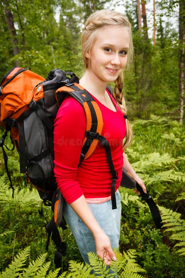 Young Woman Hiking in the Forest. Stock Photo - Image of caucasian ...