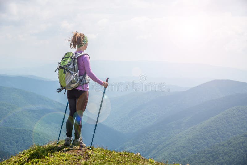 Young Woman Hiking in the Mountains Stock Image - Image of relaxing ...