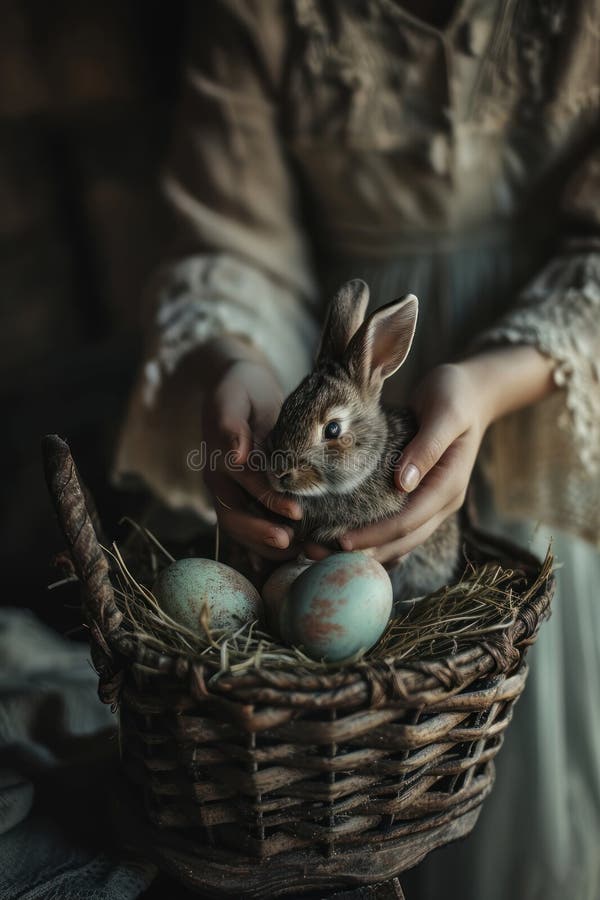 Young Woman Hold Rabbit and Painted Easter Eggs Stock Photo - Image of ...
