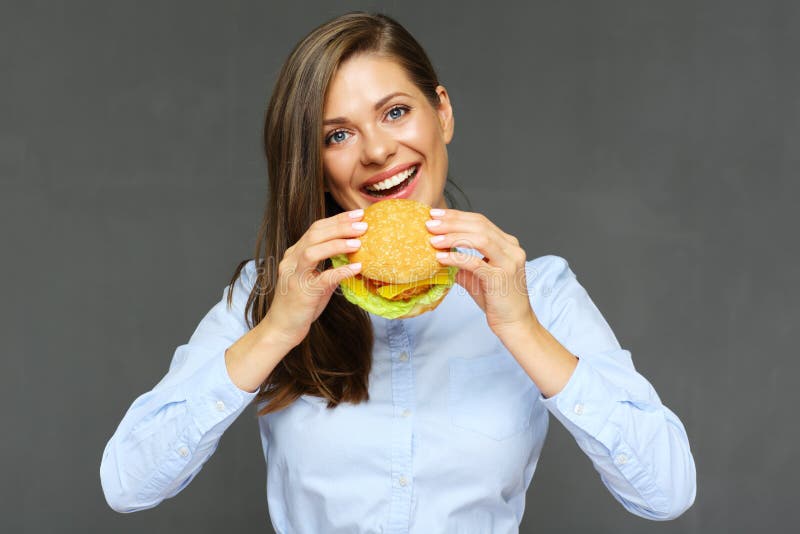 Young Woman Holding Big Burger. Stock Image - Image of meal, caucasian ...