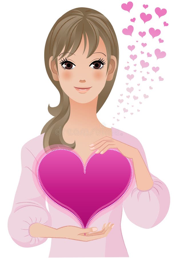 Young Woman Holding Big Heart Stock Illustration - Illustration of ...