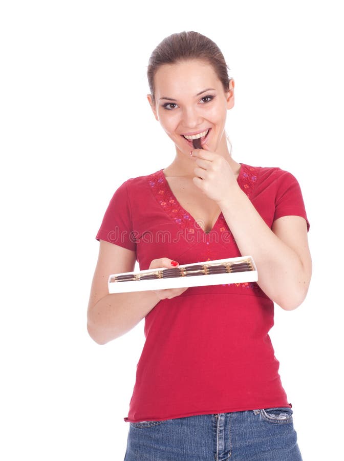 Young Woman Holding Chocolates Box Stock Photo - Image of sweet, food ...