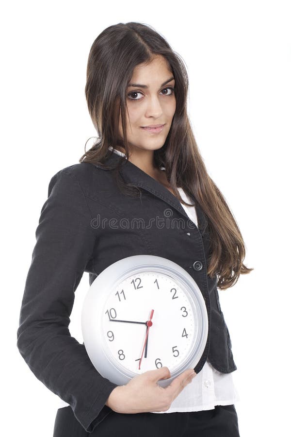 Young Woman Holding a Clock Stock Photo - Image of people, caucasian ...