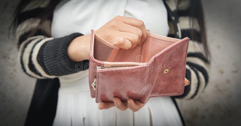 Young Woman Holding Empty Wallet. No Money Stock Image - Image of ...