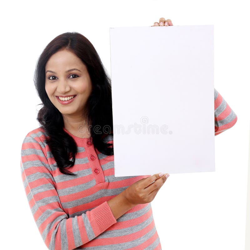 Young Woman Holding Empty White Board Stock Image - Image of model ...