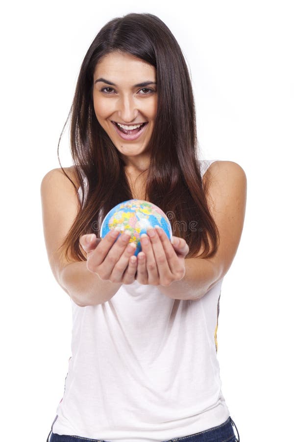 Young Woman Holding a Globe in Hands Stock Photo - Image of fingers ... Young Woman Holding a Globe in Hands Stock Photo - Image of fingers ...