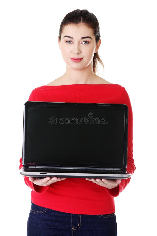 Young woman holding laptop stock image. Image of adult - 28205679