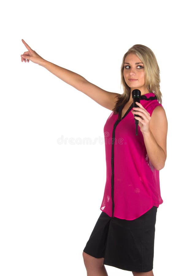 Young Woman Holding a Microphone Stock Photo - Image of hair ...
