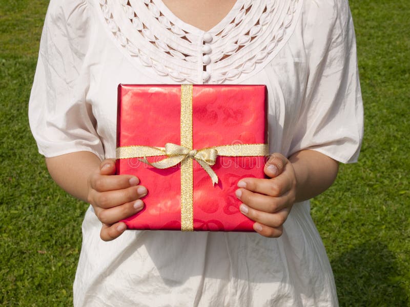 Young Woman Holding Present Stock Photo - Image of park, woman: 14300642