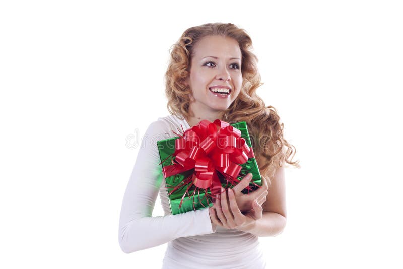 Young Woman Holding Present Stock Photo - Image of shopping, white ...