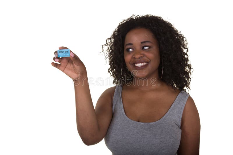 A Young Woman Holding a Raffle Ticket Isolated on White Stock Image ...