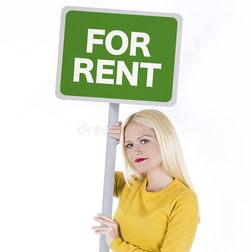 Young Woman Holding Green Color Rent Banner Stock Image - Image of ...