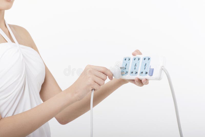 Young Woman Holding a Socket Stock Photo - Image of equipment, electric ...