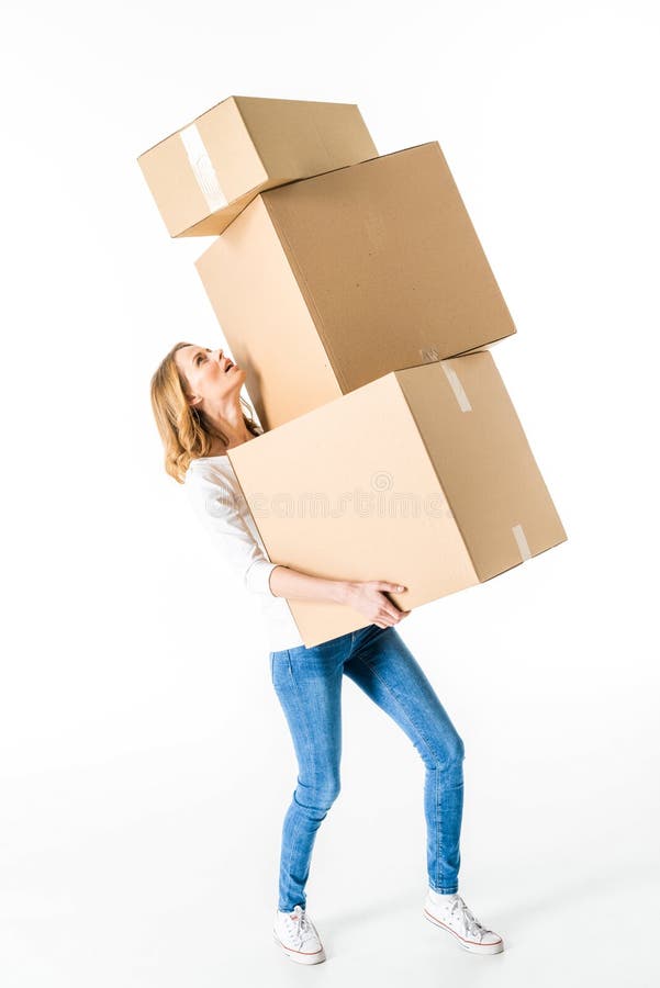 Young woman with boxes stock photo. Image of carrying - 125620866