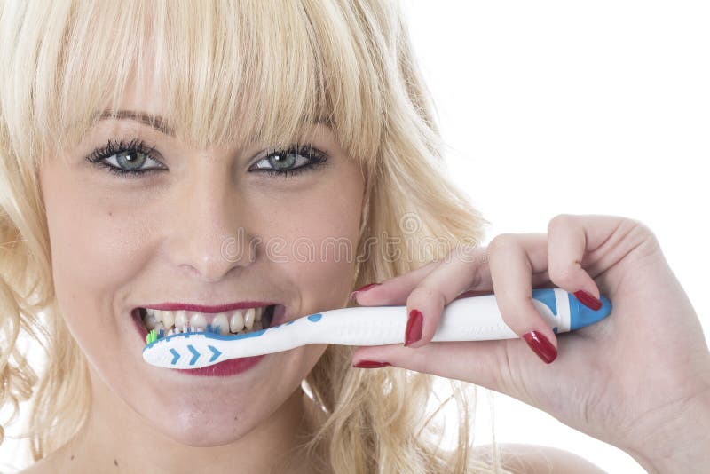 Young Woman Holding Tooth Brush Brushing Teeth Stock Photo - Image of ...