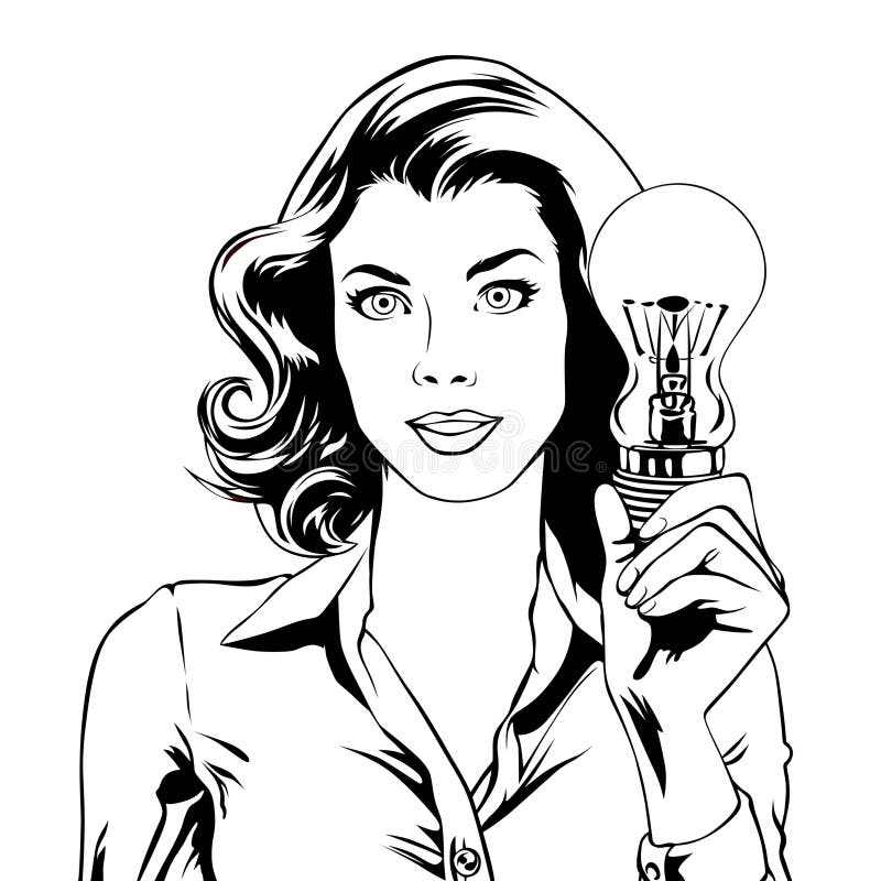 Young Woman Holds Light Bulb in Her Hand. Idea!Task and Its Successful ...