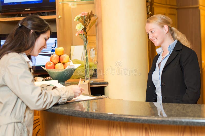 Young Woman at the Hotel Reception Stock Image - Image of counter ...
