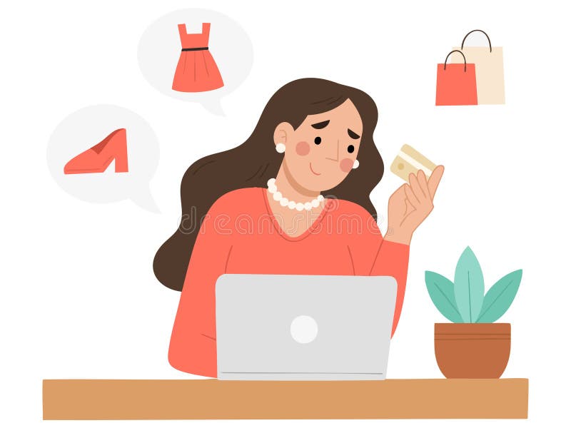 Young Woman Impulse Buying Illustration Stock Illustration ...