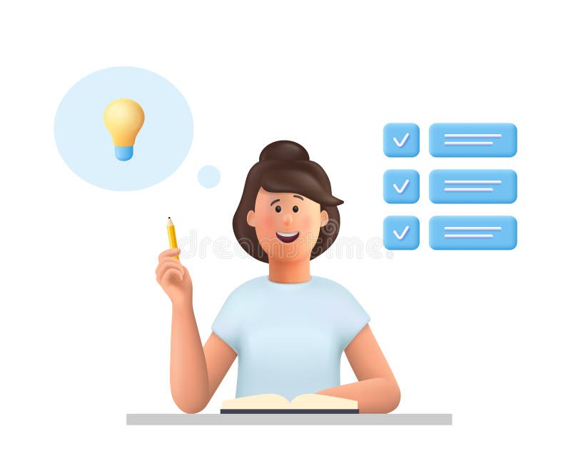 Young Woman Jane Sitting at Table Workplace Thinking, Working on the ...