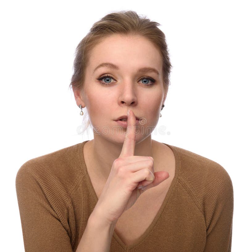 Young Woman Keeping Her Forefinger by Lips Stock Image - Image of ...