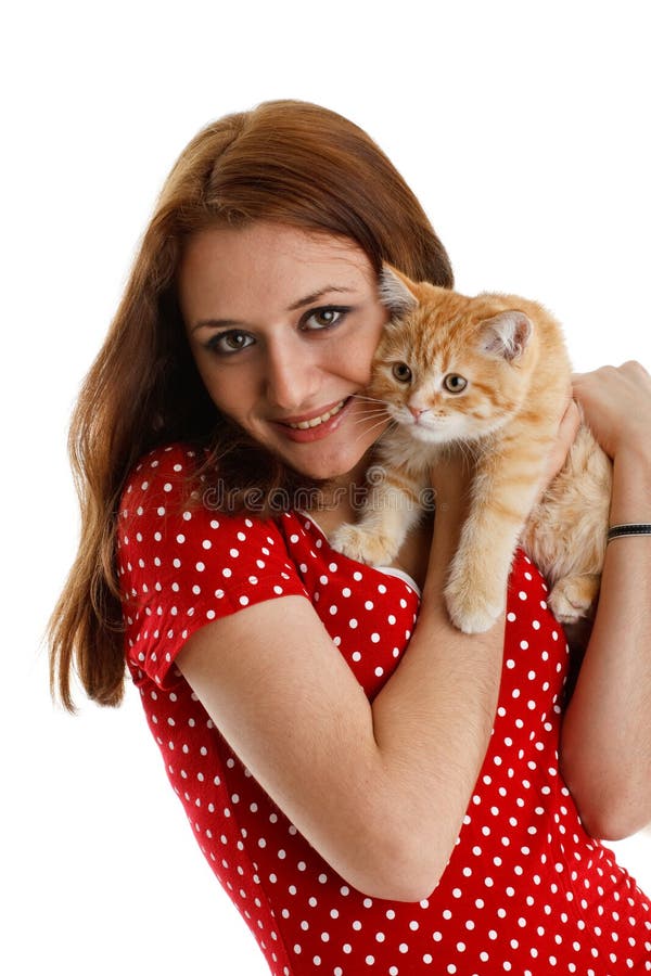 Portrait of woman with cat stock photo. Image of female - 7474032