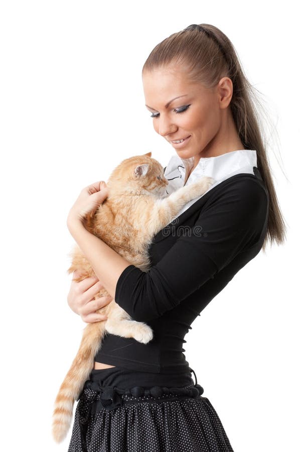 Young woman with a kitten. stock image. Image of kitty - 13081169