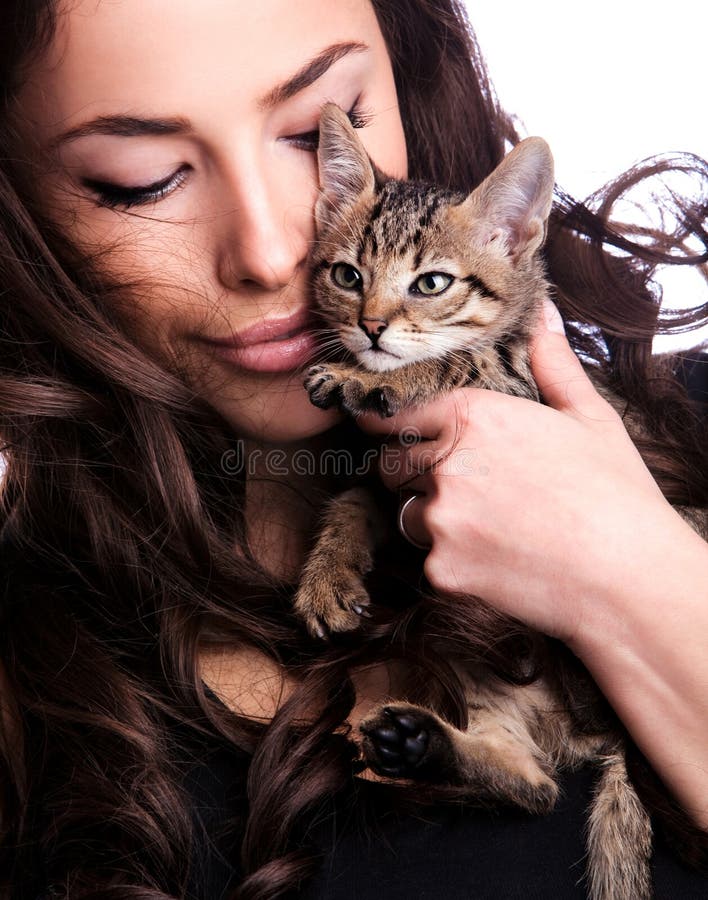 Young woman with kitten stock image. Image of dreaming - 40062325