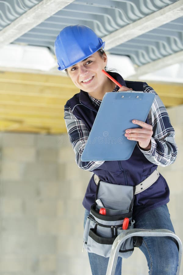 Young Woman with Ladder and Tools Stock Image - Image of painter ...