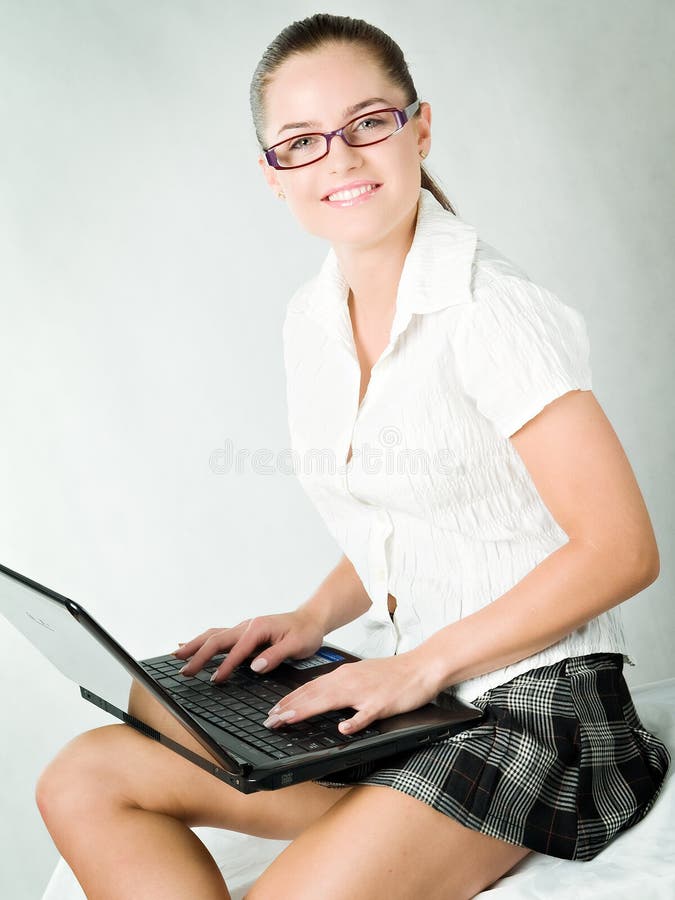 Young woman & laptop stock photo. Image of body, business - 17305710