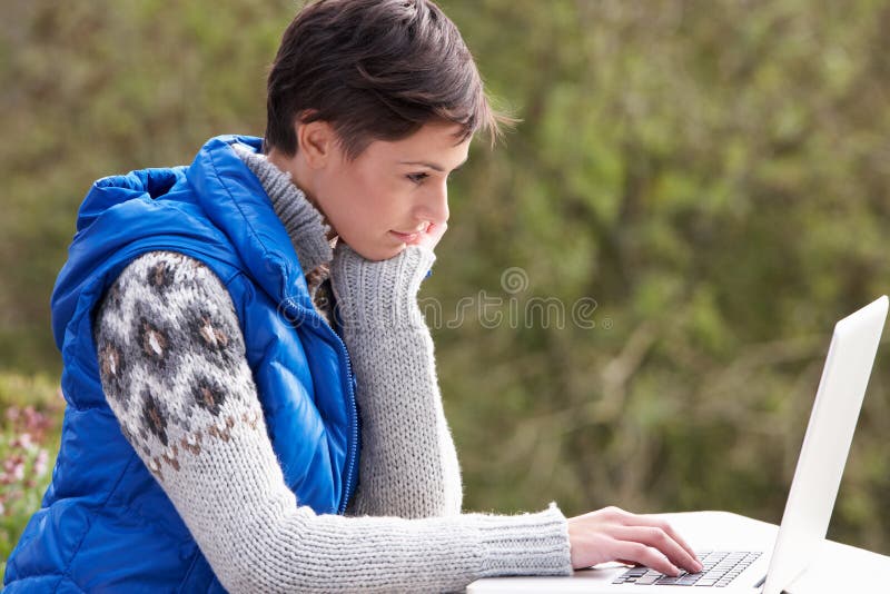 Young Woman with Laptop Computer Stock Image - Image of accessing ...