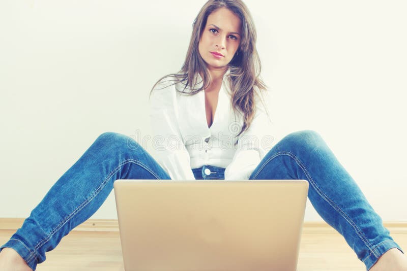 Young Woman with Laptop Computer Stock Photo - Image of woman, computer ...