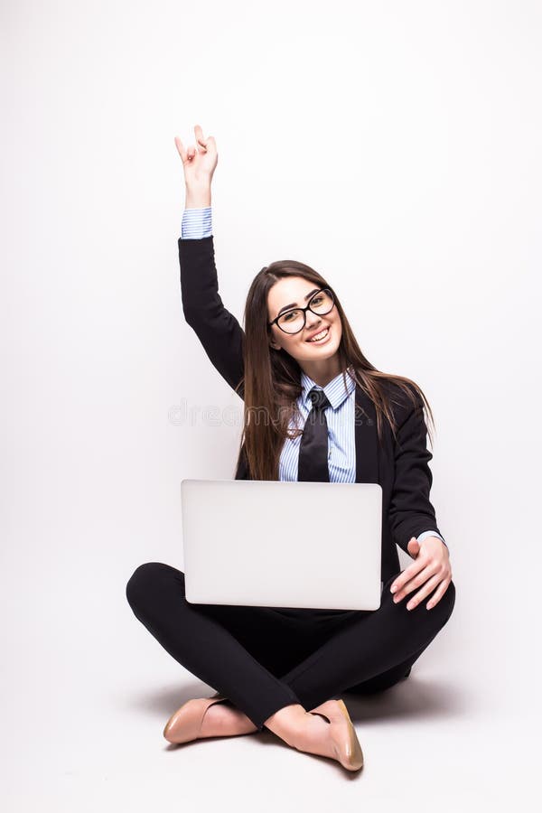 Young Woman with Laptop Computer Celebrating Success Stock Photo ...
