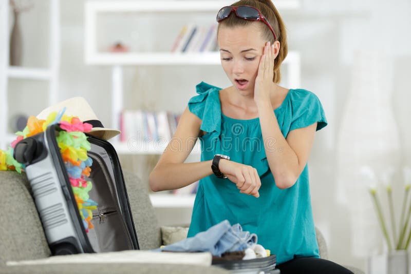 Young Woman Late for Airplane Stock Image - Image of bright, holiday ...
