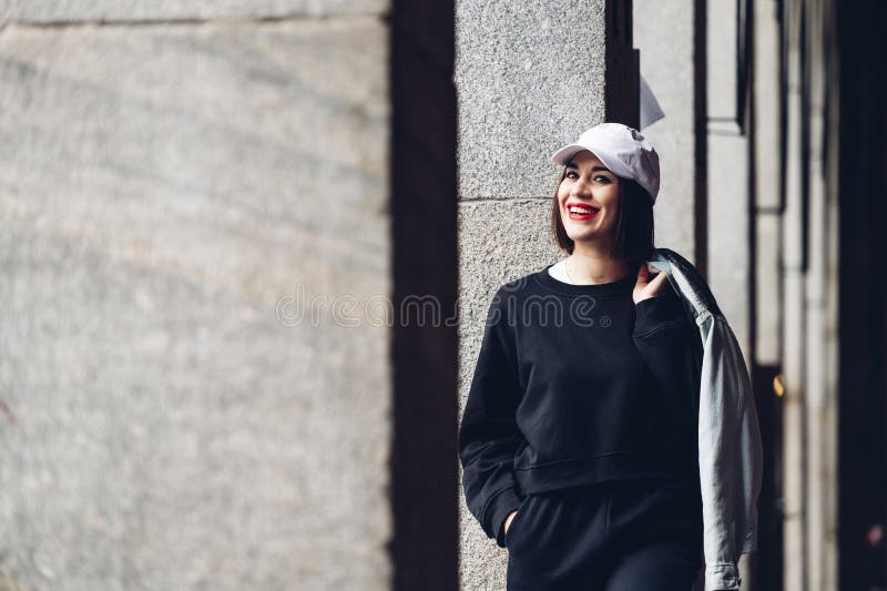 Young Woman Leaning on the Arch Column Stock Image - Image of ...
