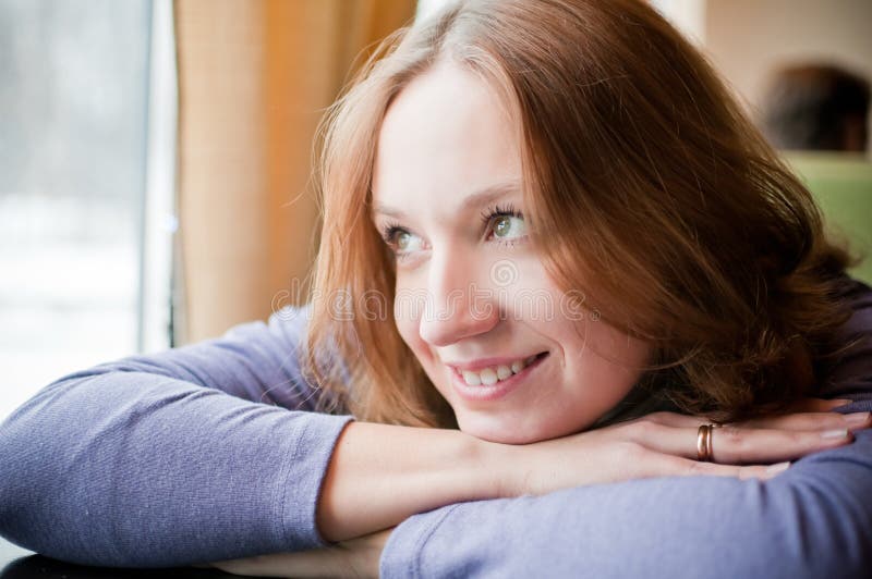 Young Woman Leaning on a Table Stock Photo - Image of rest, face: 18667412