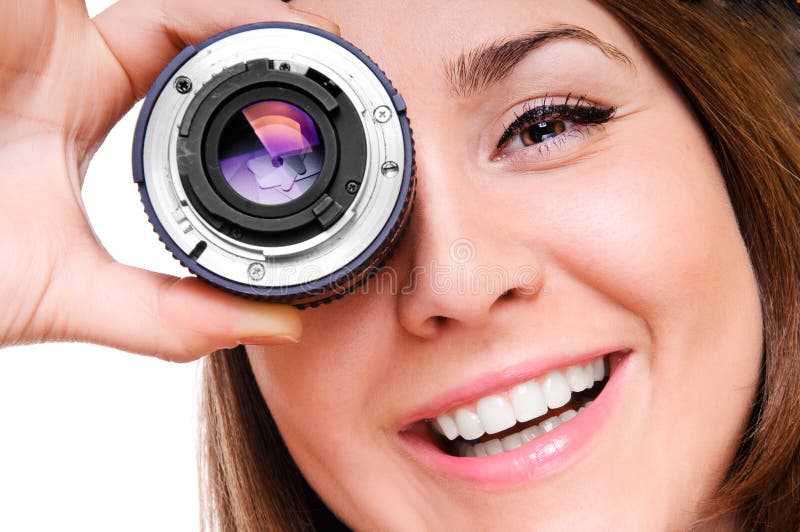 Young woman with a lens stock image. Image of portraiture - 24205937