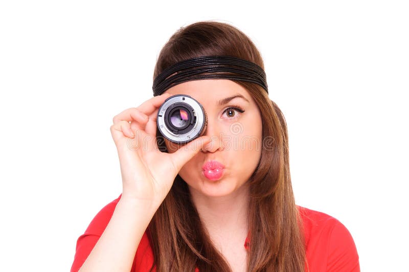 Young woman with a lens stock photo. Image of observer - 24475918
