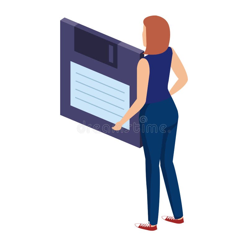 Young Woman Lifting Floppy Disk Data Storage Stock Illustration ...