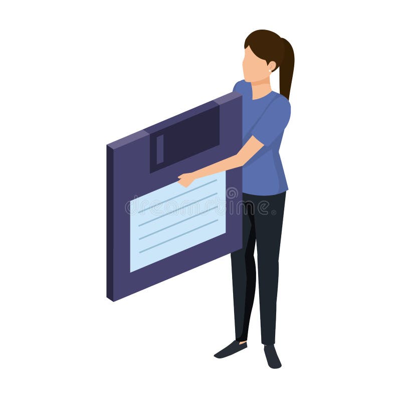 Young Woman Lifting Floppy Disk Data Storage Stock Illustration ... Young Woman Lifting Floppy Disk Data Storage Stock Illustration ...