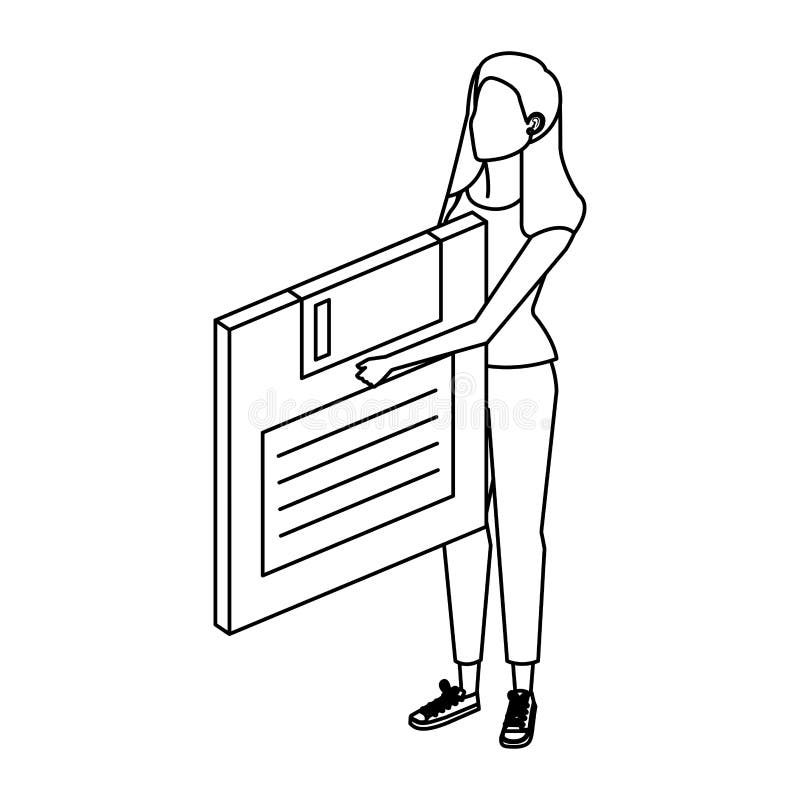 Young Woman Lifting Floppy Disk Data Storage Stock Illustration ...