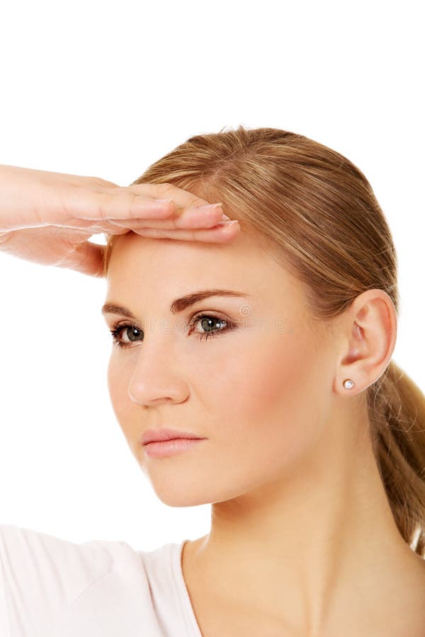 408 Woman Hand Forehead Looking Distance Stock Photos - Free & Royalty ...