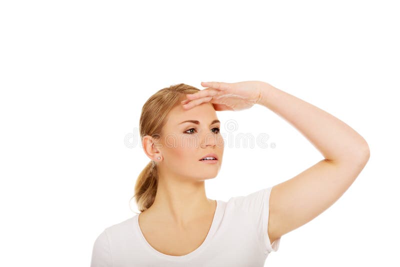 408 Woman Hand Forehead Looking Distance Stock Photos - Free & Royalty ...