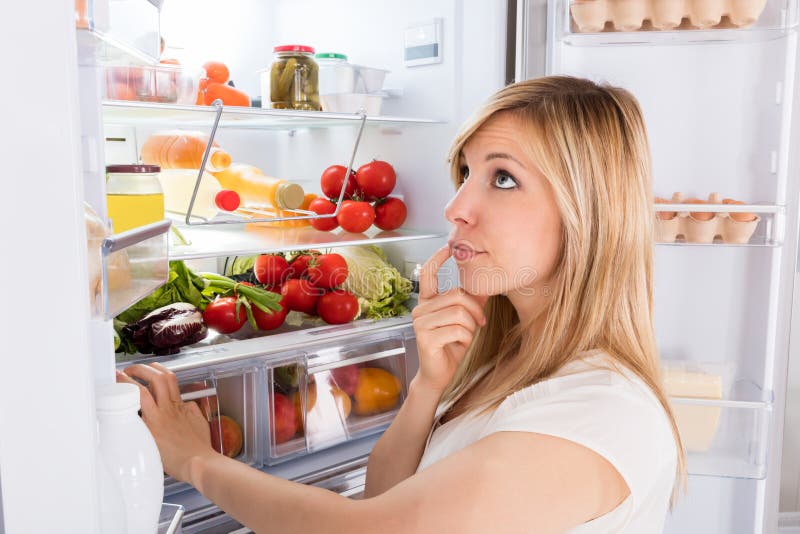 Young Woman Looking in Fridge Stock Image - Image of fresh, health ...