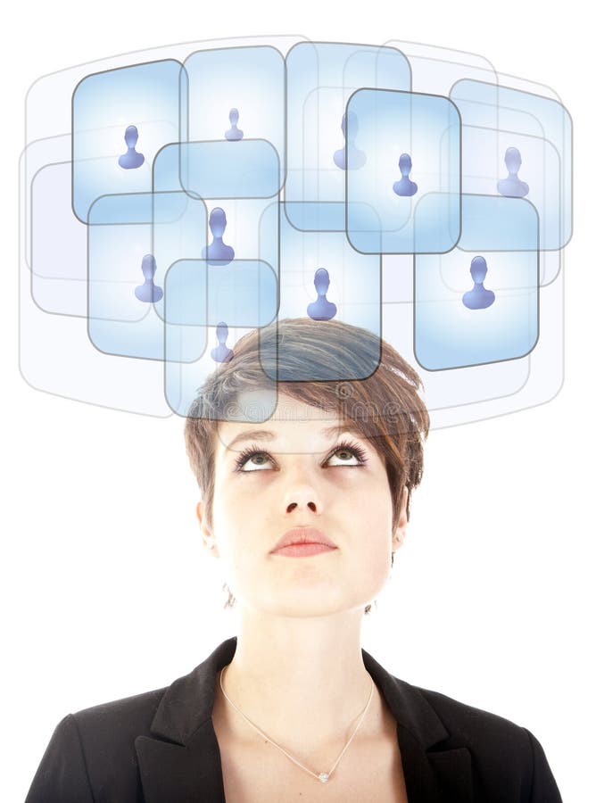 Young Woman Looking at Her Virtual Friends Isolated Stock Photo - Image ...