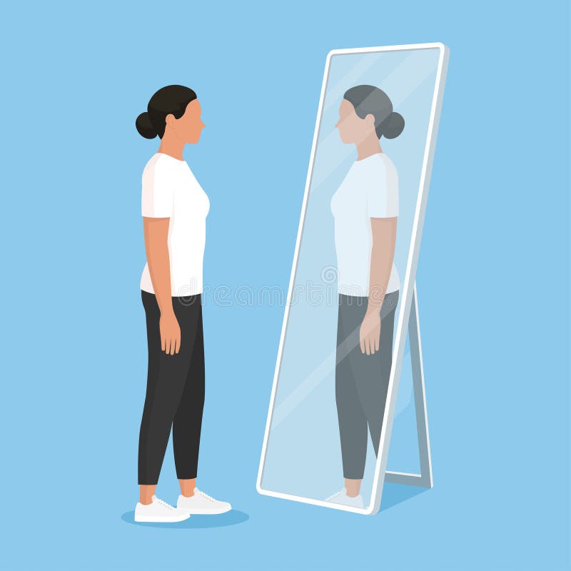 Young Woman Looking at Herself in the Mirror Stock Vector ...