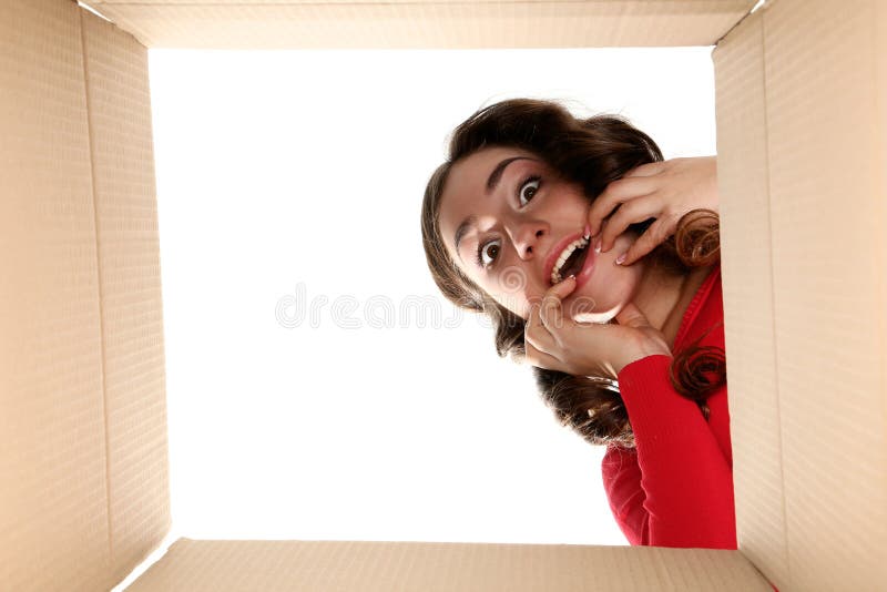 Young woman stock photo. Image of packaging, looking - 134047318