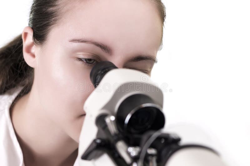 Young Woman Looking through Microscope Stock Image - Image of test ...