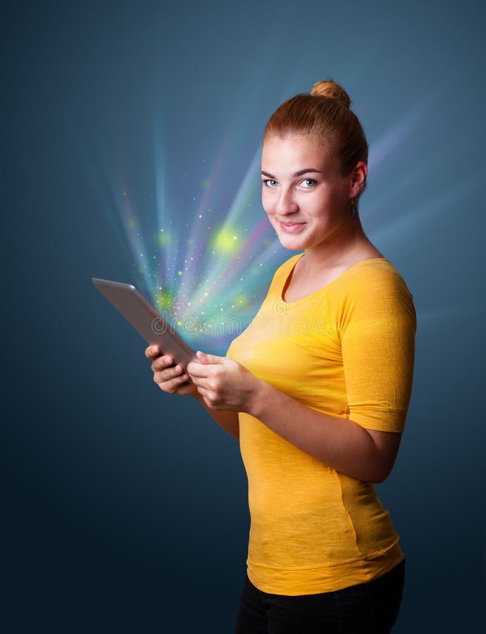 Young Woman Looking at Modern Tablet Stock Image - Image of email, girl ...