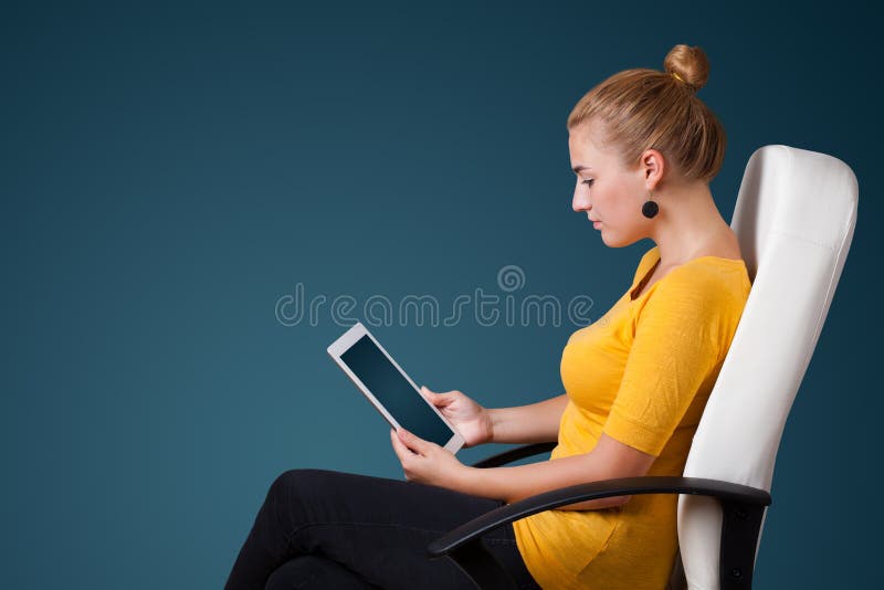 Young Woman Looking at Modern Tablet Stock Image - Image of concept ...